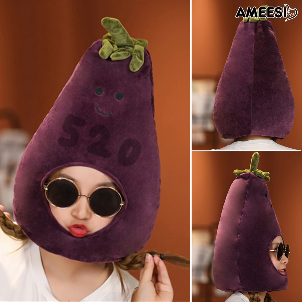 Ameesi Eggplant Headgear Soft PP Cotton Filling Cross-dressing Plush ...