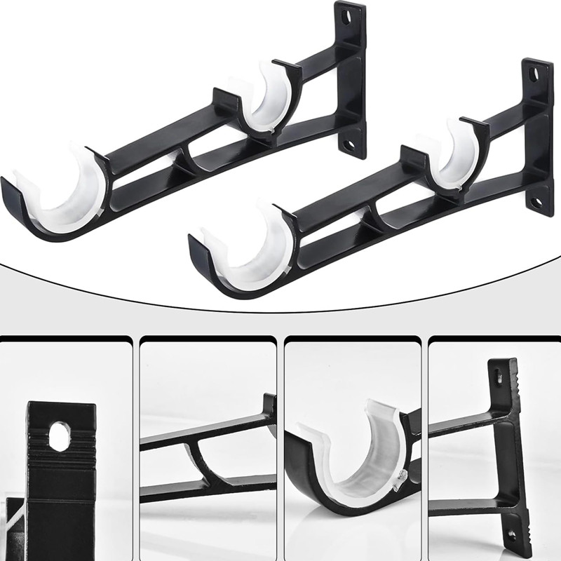 Double Curtain Rod Bracket Holder Set Hanging Curtain Bracket Heavy Duty Base Rod Pole Window ...