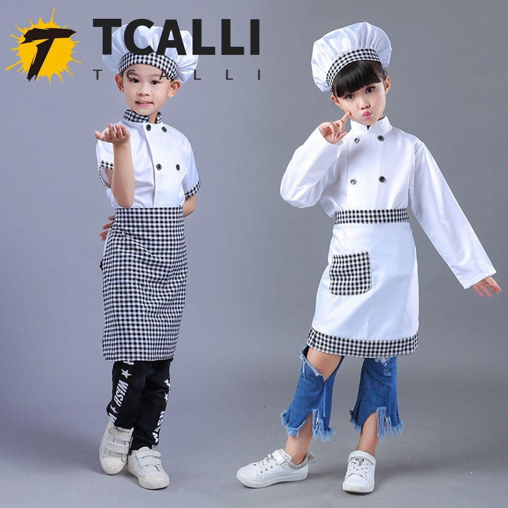 TCALLI Children Chef Costume Set Work Jackets Cosplay Outfit Top apron ...