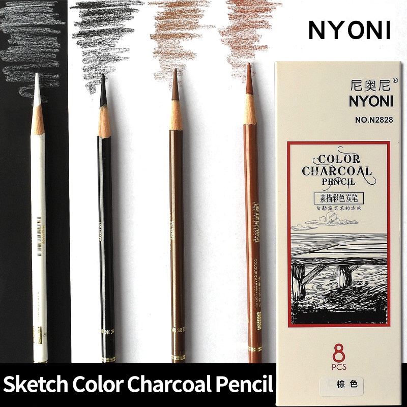 Angel Mark Sketching Colorful Charcoal Pen 8Pcs NYONI Sketch Color ...
