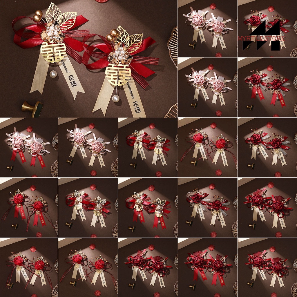 MYrtlestore 2Pcs/Set Chinese Wedding Corsages Romantic Bow Decor Alloy ...