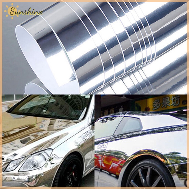 Sunshine> Car silver glossy mirror stretchable chrome vinyl wrap decal ...