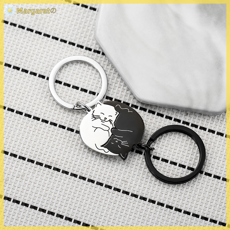 [Margaret] 1 Pair Cute Creativity Black And White Cartoon Cat Keychain ...