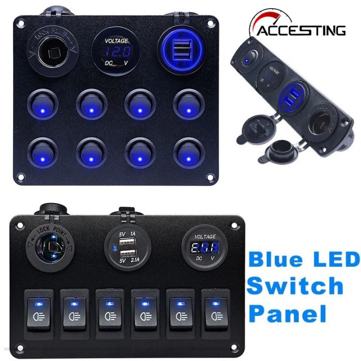4/5/8 Gang 12V Blue Boat Switch Panel Waterproof Digital Voltmeter Dual ...