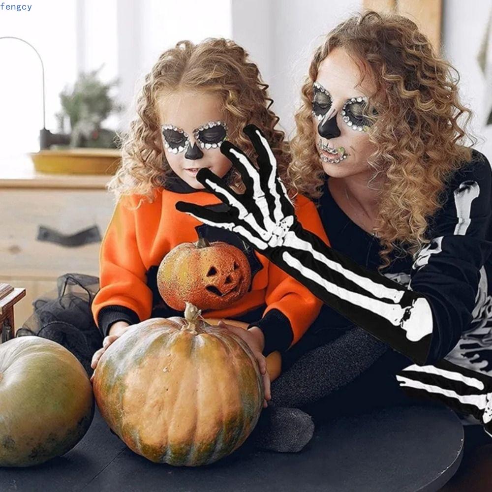 FENGCY Halloween Gloves, Ghost Bone Full Finger Skull Claw Gloves, Punk ...