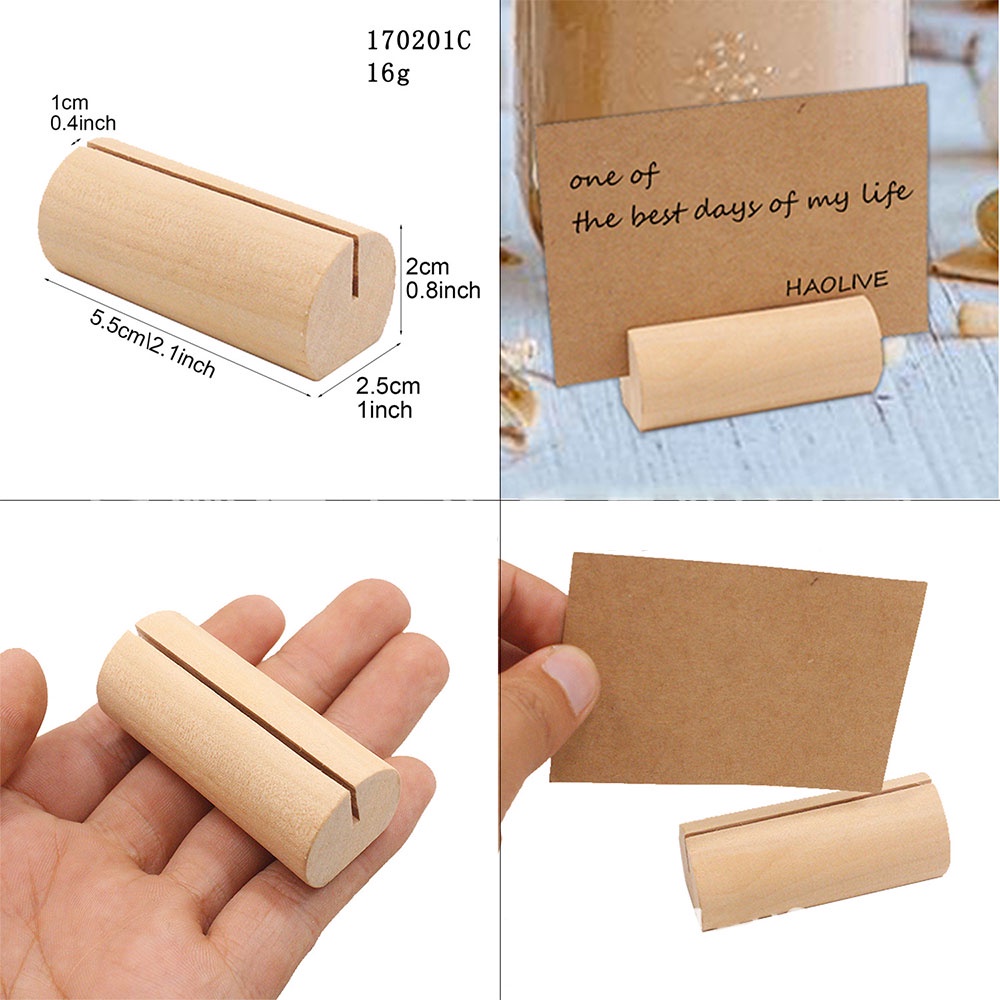 10pcs Table Wood Stands Wooden Base Memo Photo Clip Card Holders ...