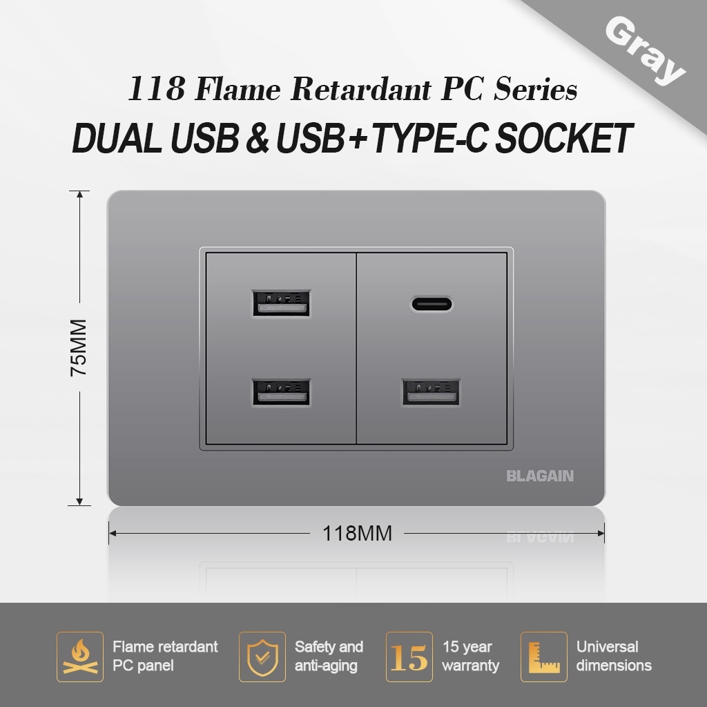 Blagain Wide Series Outlet With Usb And Type C | Shopee Philippines