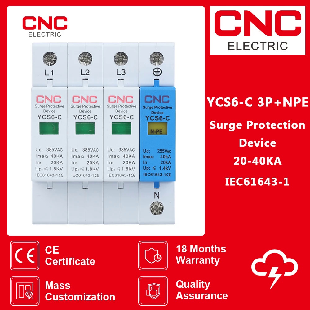 CNC 3P+NPE AC 20KA-40KA 385V SPD House Surge Protector Protection Protective Low-voltage ...