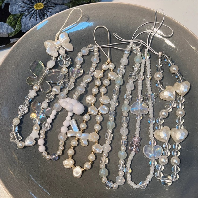 Ins Moonlight Butterfly Mobile Phone Chains Pearl Beaded Lanyard ...