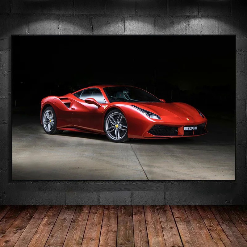 Luxury Sport Car Red Ferrari LaFerrari Poster Canvas Painting Wall Art ...