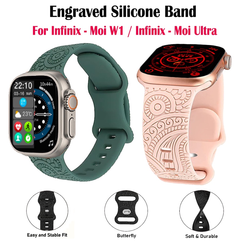 Engraved Band For Infinix - Moi W1 Smartwatch Floral Silicone Sport ...