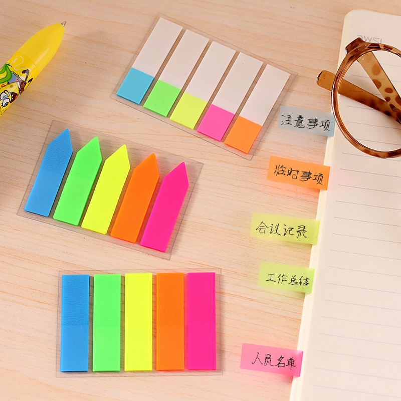 Multicolor Fluorescence Sticky Notes Transparent Memo Bookmarks Card ...