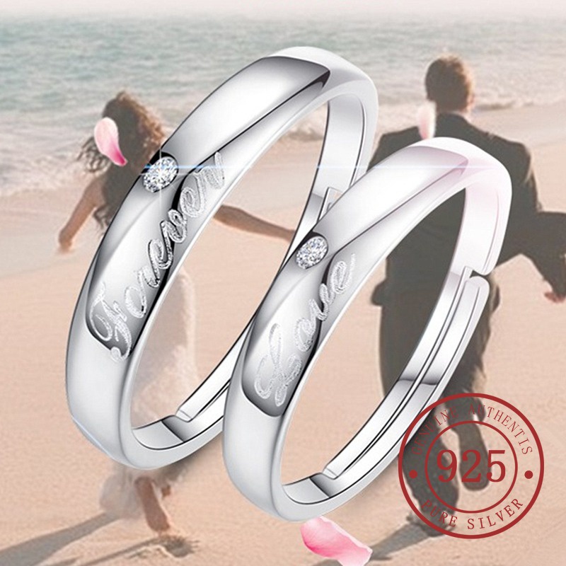Fashion S925 Silver Diamond ForeverLove Couples Openings Ring | Shopee ...