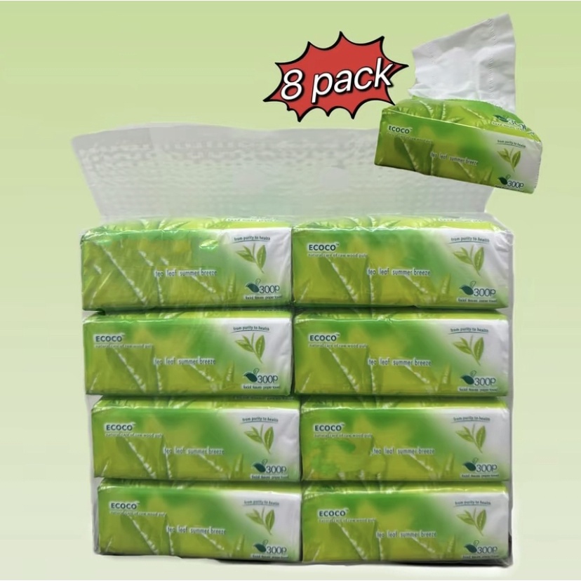 8 packs white green tissue Native wood pulp facial tissue Interfolded ...