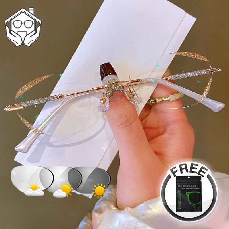 Photochromic Anti Radiation Frameless Glasses For Women Men Rimless ...