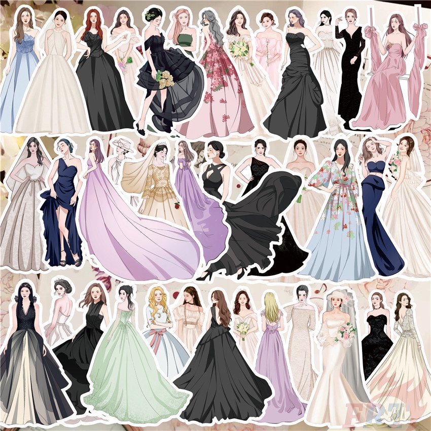 64Pcs/Set Wedding Dresses Girls Stickers DIY Fashion Decals Doodle ...