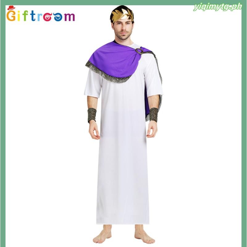 Halloween Men Ancient Greek Roman Purple Toga Adults Retro Gold Cosplay ...