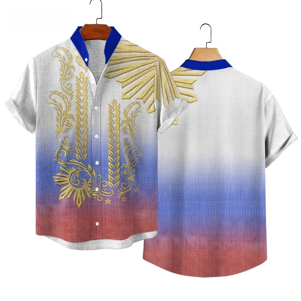 2025 Filipino Native Barong Retro Stand-up Collar Short-sleeved Tops ...