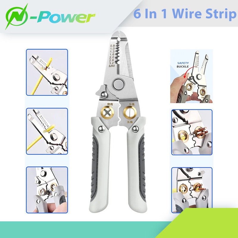 6 in1 Wire Stripper Wire Pliers Tool Electric Cable Stripping Cutting ...