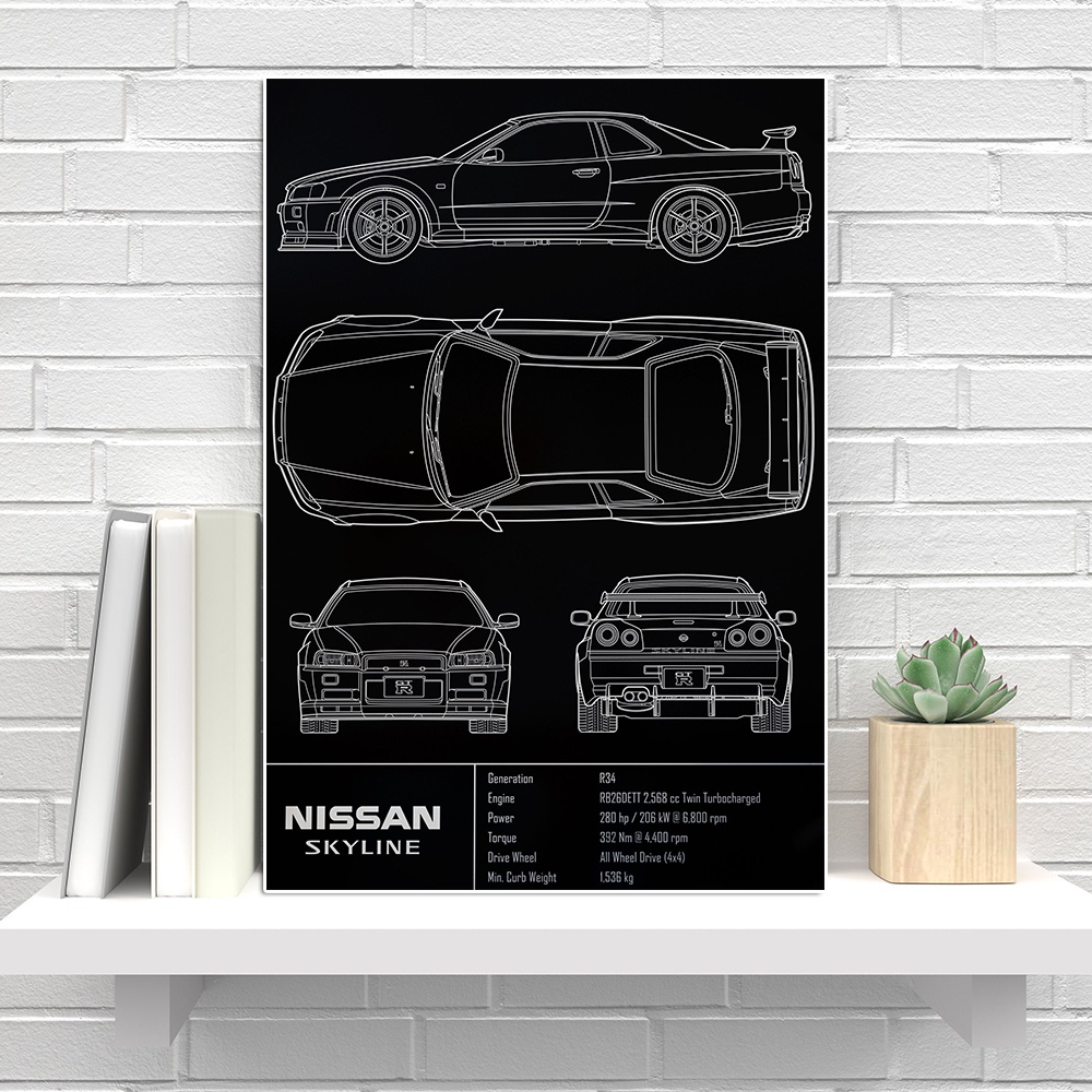 Supercar GT-R Skyline Teardown Sketch Poster And Print Luxury Sportcar ...