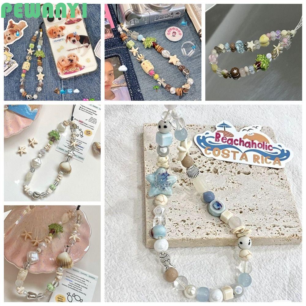 PEWANY1 Coconut Phone Chain, Beach Starfish Coconut Tree Beaded Phone ...
