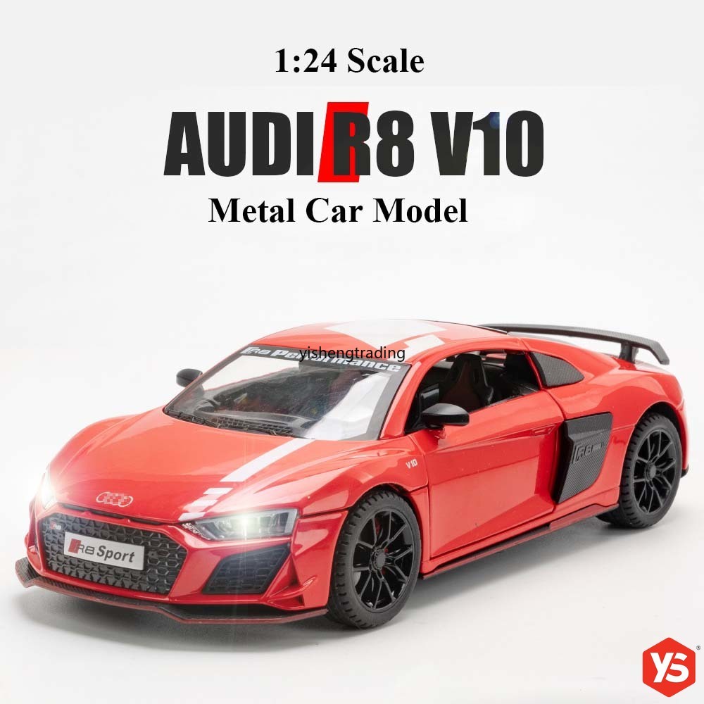 1:24 Scale Diecast Audi R8 V10 Plus Alloy Car Model Boys Toys,Lights Up ...