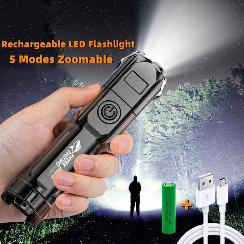 Powerful Flashlight Rechargeable LED Flashlight Zoom Flashlight ...