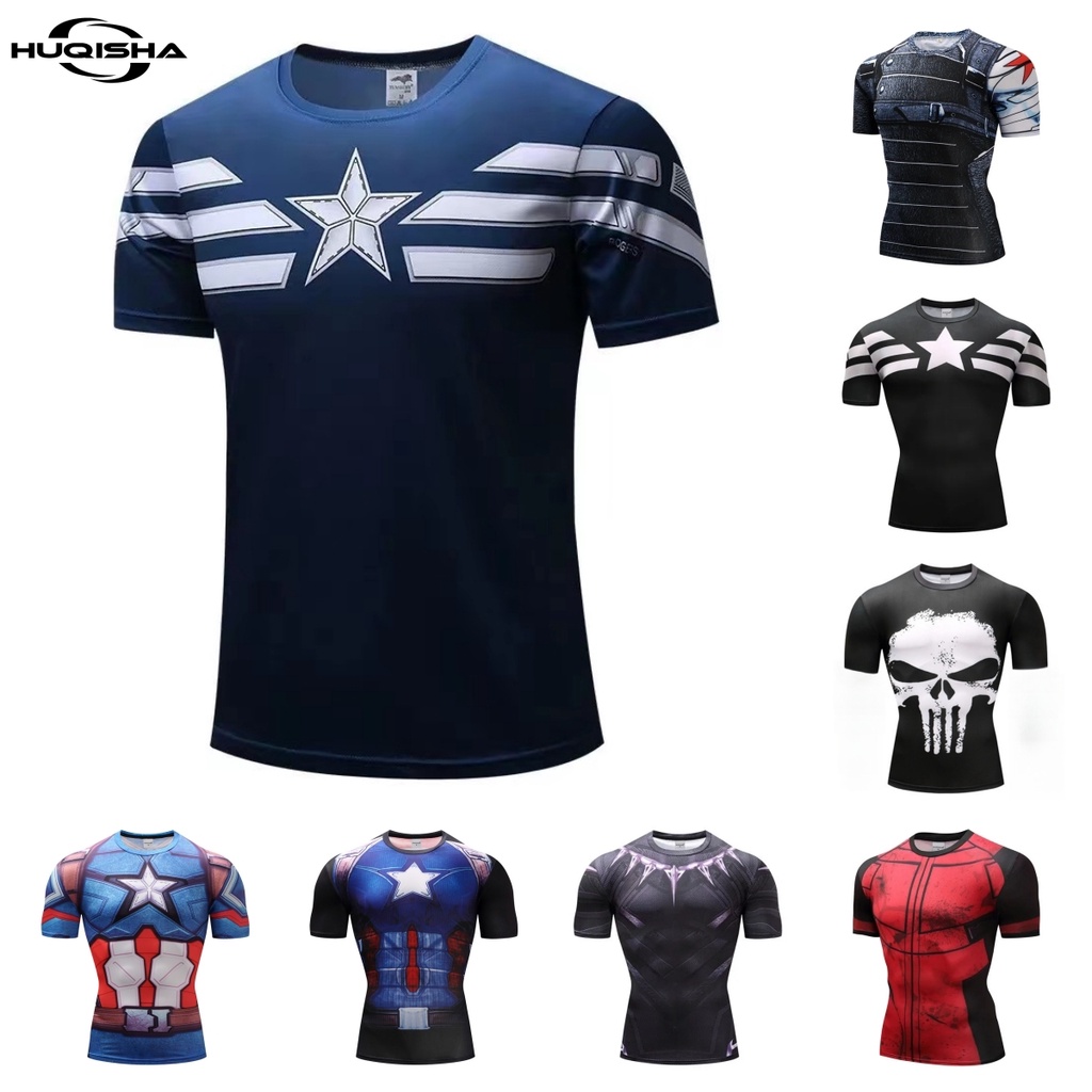 Superhero Captain America T Shirt For Men Compression GYM Sportswear ...