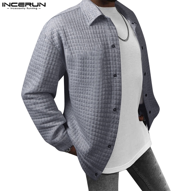 INCERUN Men Vintage Plaid Pocket Design Long Sleeve Solid Color Jackets ...