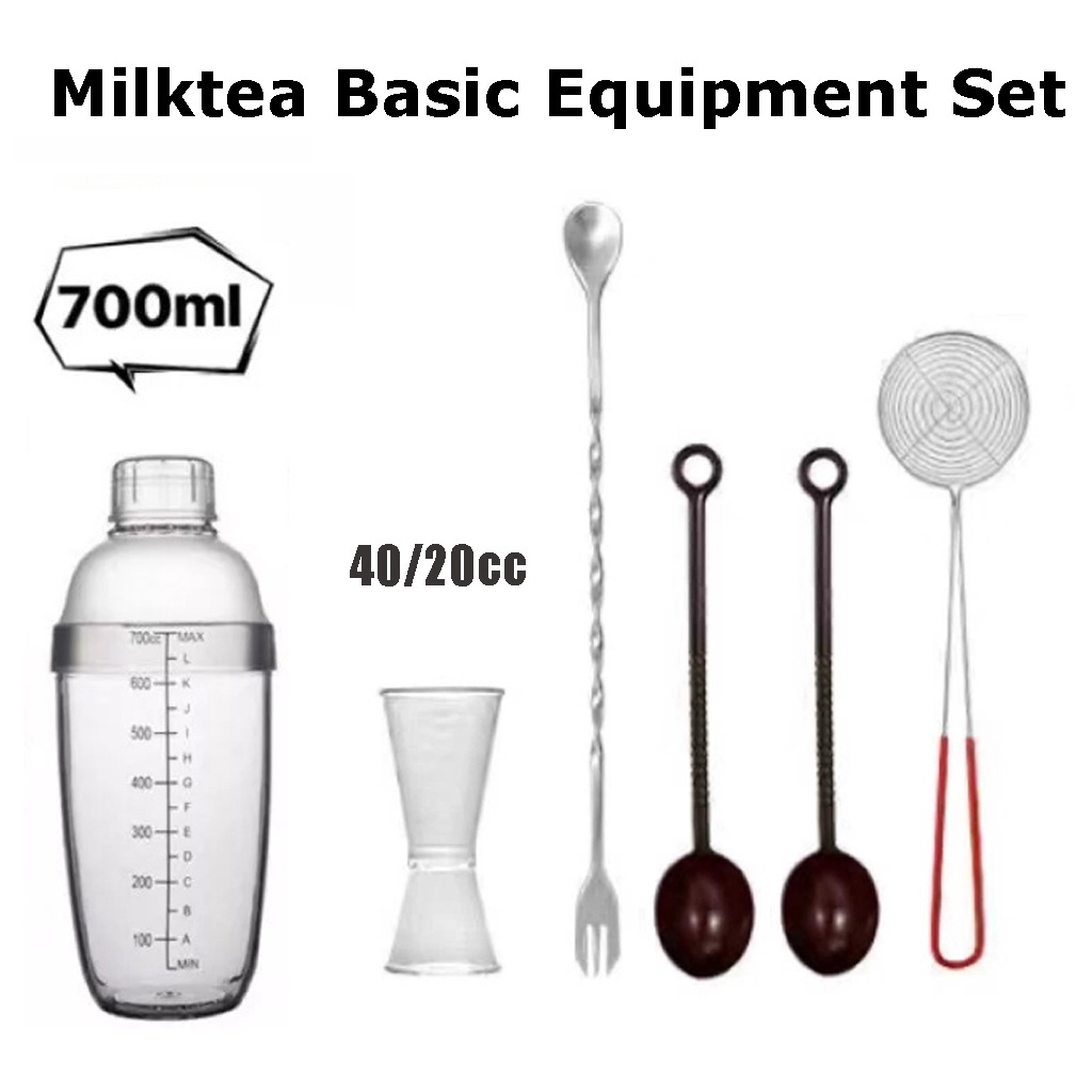 4pcs/set Milktea Basic Equipment Set | Shaker Stirrer Strainer Scoops Jigger Bubble Tea Starter ...