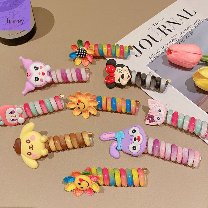 Children Curly Telephone Scrunchie Girl High Ponytail Rubber Band ...