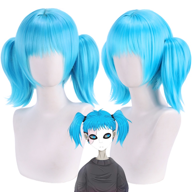 Sally Face Sallyface Cosplay Wig Sallyface Blue Double Ponytail cos Wig ...