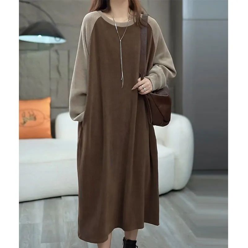 plus Size Women's Corduroy Dress Autumn and Winter Temperament plus Size plus Size Fat Girls ...
