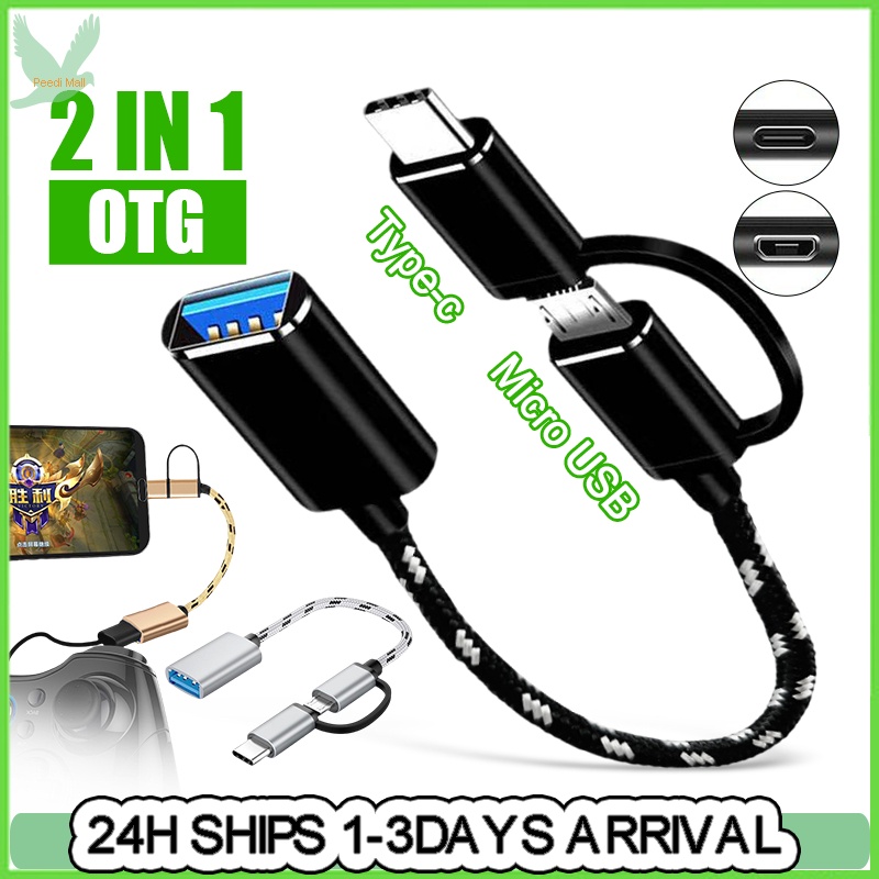 2 In 1 Usb Otg Cable Adapter To Micro Usb Type C Connector Data Sync