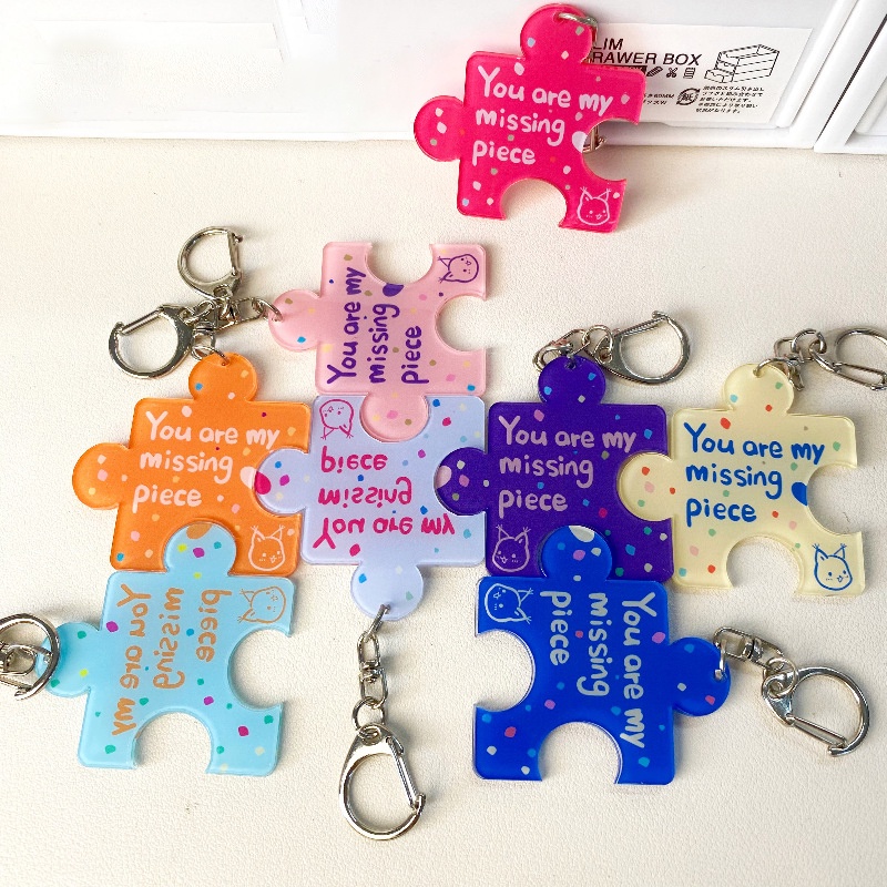 Creative Jigsaw Keyring Puzzle Keychain Couple Bags Pendant Student ...