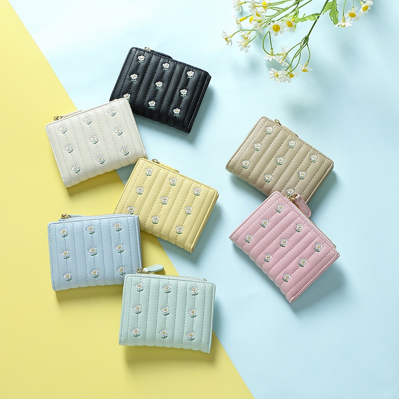YoYo Women's Bifold Wallet Hidden Buckle Korean Embroidery Simple Cute ...