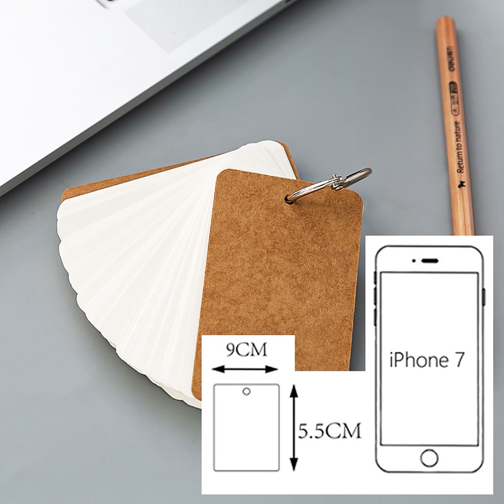 50pages/1PCS Kraft Paper Memory Small Cards Portable Ring Flip Cards ...