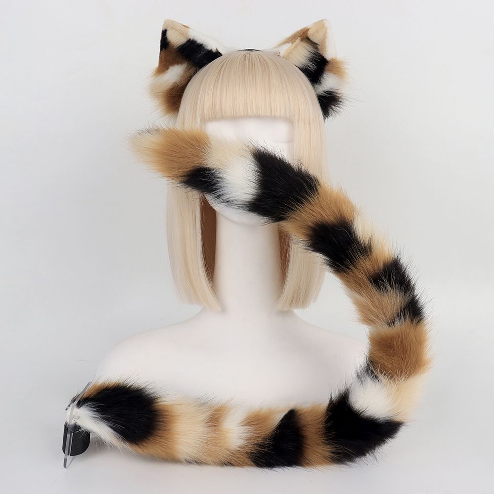 Plush Simulation Cat Ear Headwear Cat Tail Set Sanhua Cat cos Animal ...