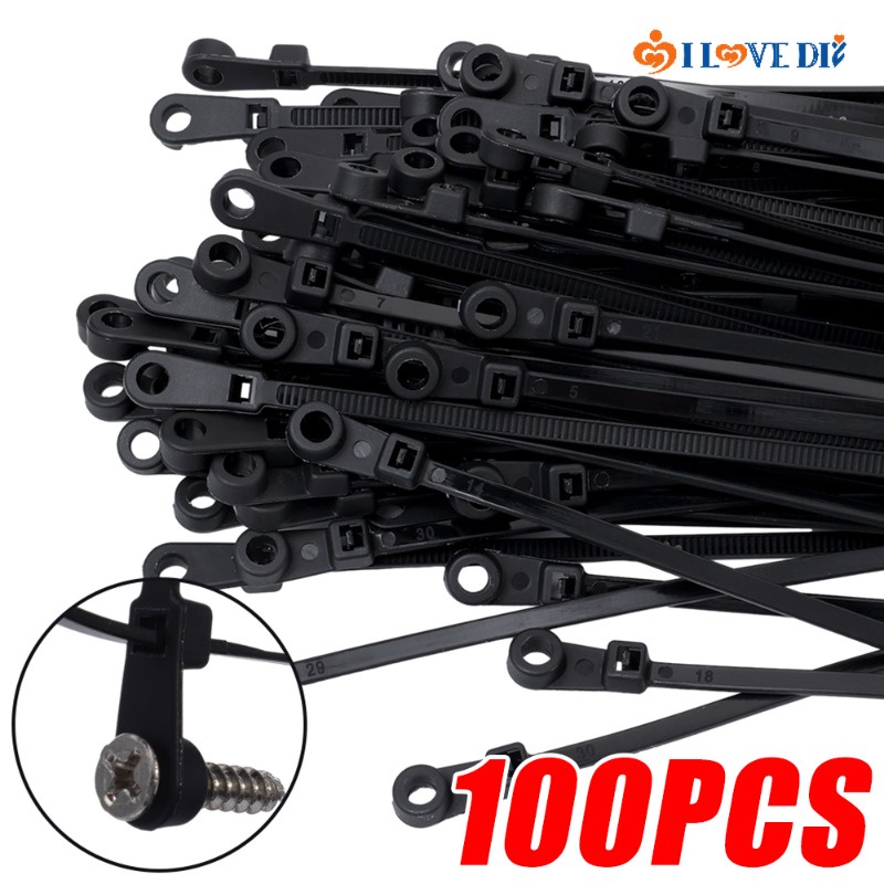 100Pcs Multi-purpose Screw Hole Nylon Cable Ties Heavy Duty Adjustable Self-locking Cord Ties ...