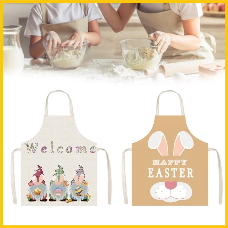won Kitchen Apron Easter Cartoon Rabbit Eggs Apron Sleeveless Apron for ...
