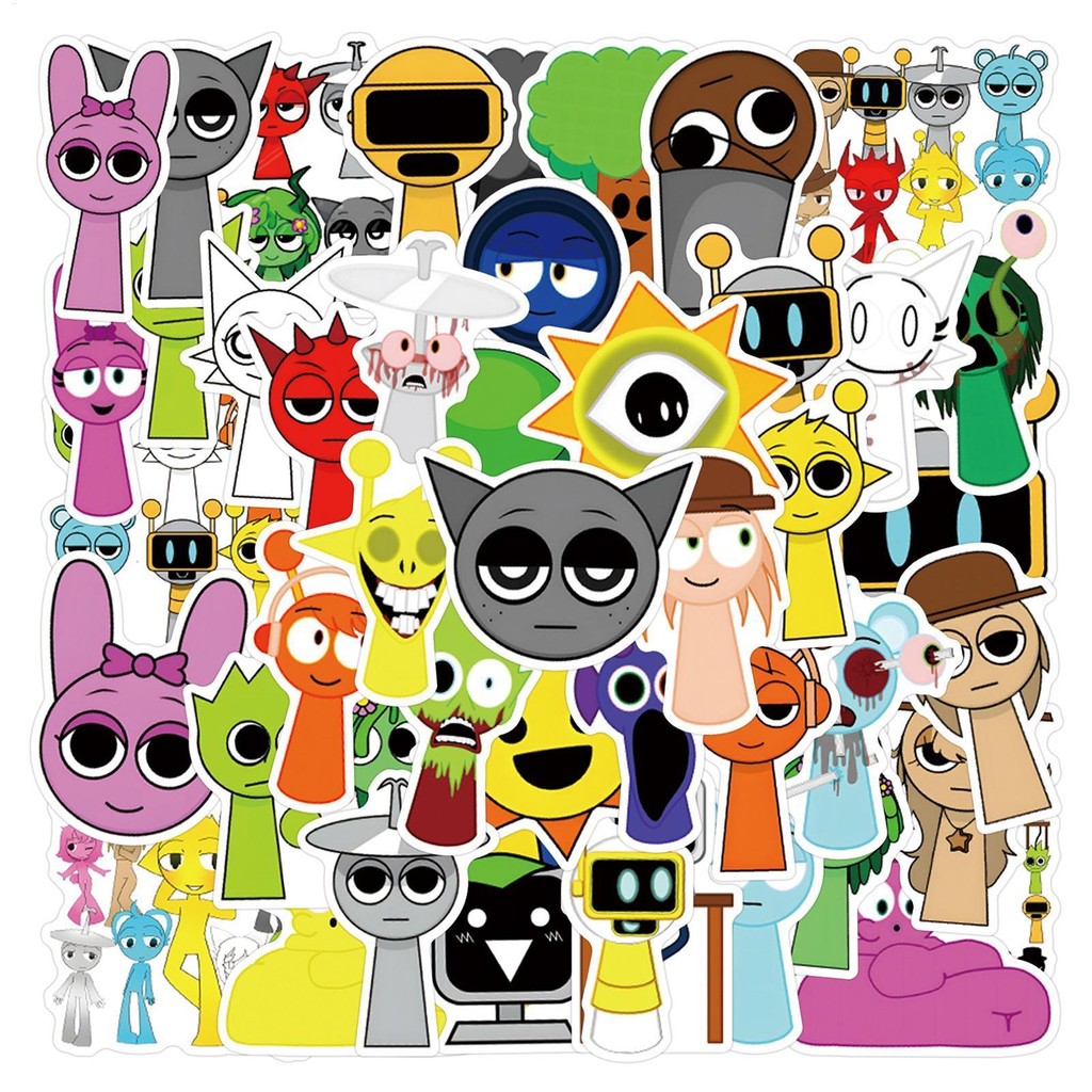 55Pcs Sprunki Stickers Cartoon Game Stickers Water Bottles Stickers ...