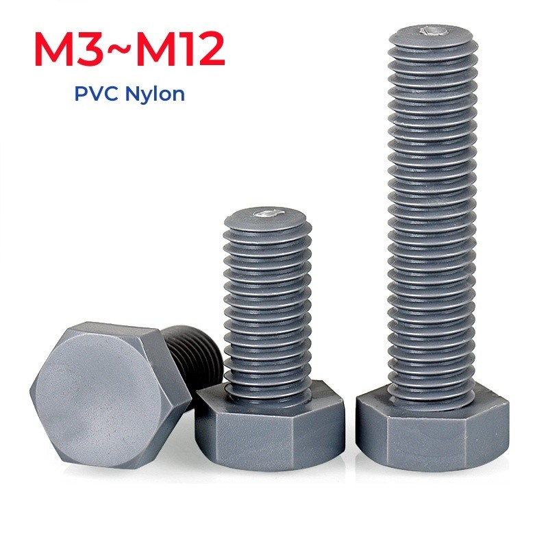 M3 M4 M5 M6 M8 M10 M12 Gray PVC Nylon External Hex Head Screws Plastic ...