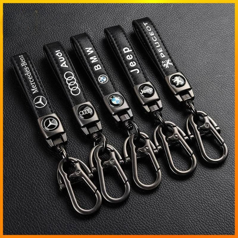 LT Creative men's high-end waist hanging car logo Keychain Car leather ...