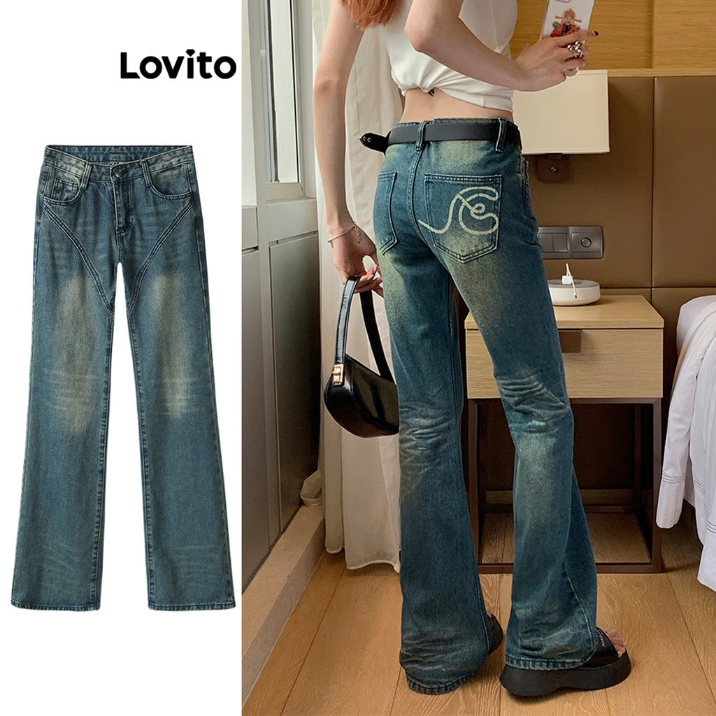 Lovito Women Casual Plain Pattern Button Pocket Jeans LNE49381 | Shopee ...