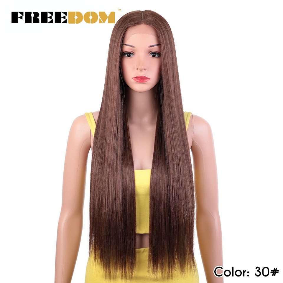 FREEDOM GIRL Synthetic Long Straight Lace Wigs For Black Women 26Inch ...