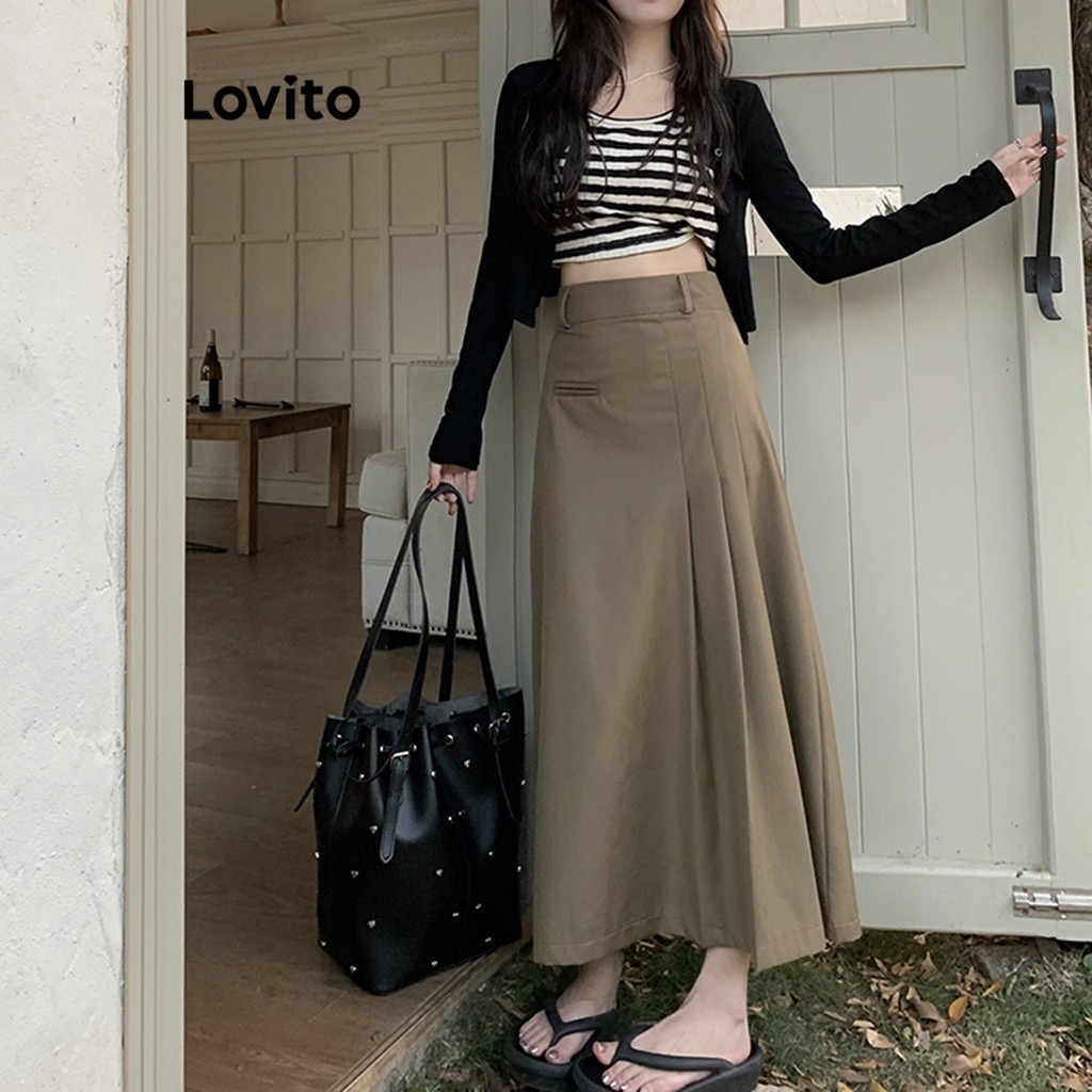 Lovito Women Casual Plain Zipper Skirts LNE29107 | Shopee Philippines
