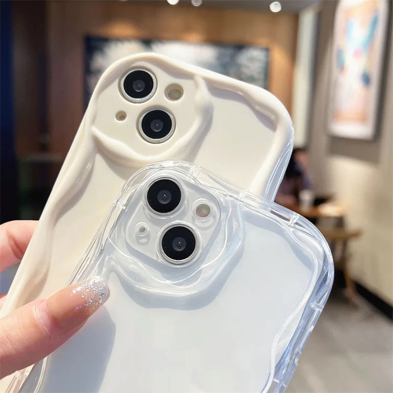 Wave Pattern Solid Color Cream Phone Case For Samsung ss Galaxy A16 A06 A55 A54 A35 A34 A25 A24 ...