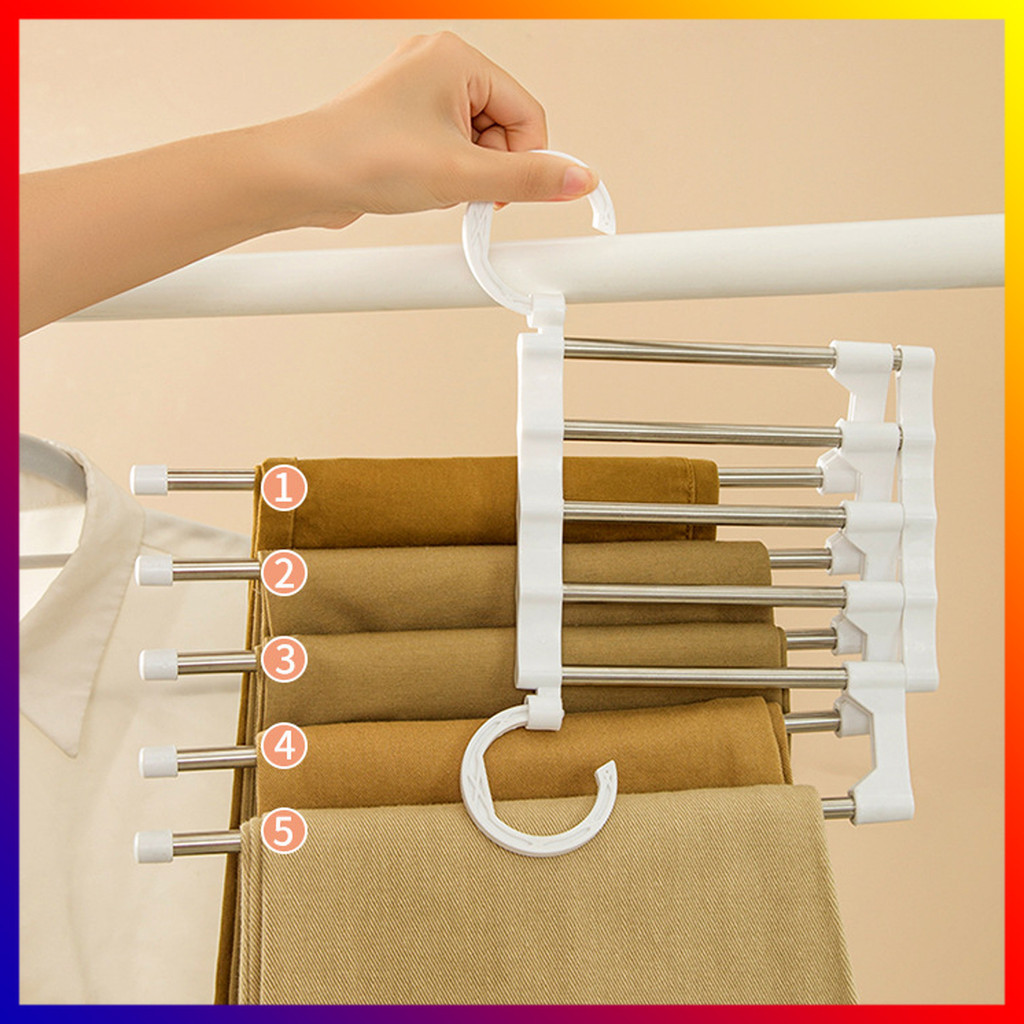 5 layer Multi-Functional Pants Hanger Folding Rack Home Wardrobe ...