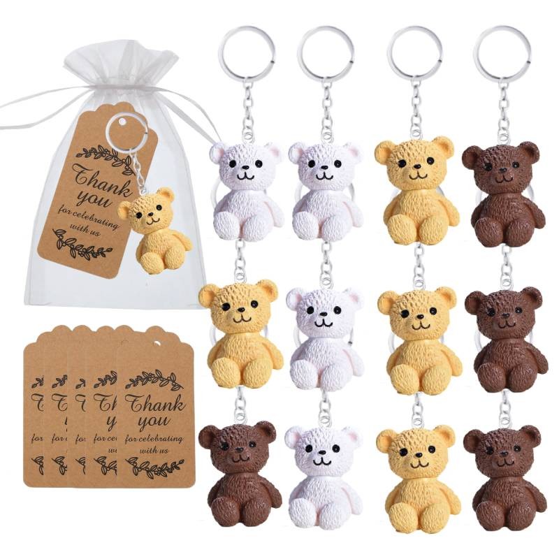 12 Set Bear Party Favors, Bear Keychains with Organza Bags and Thank ...