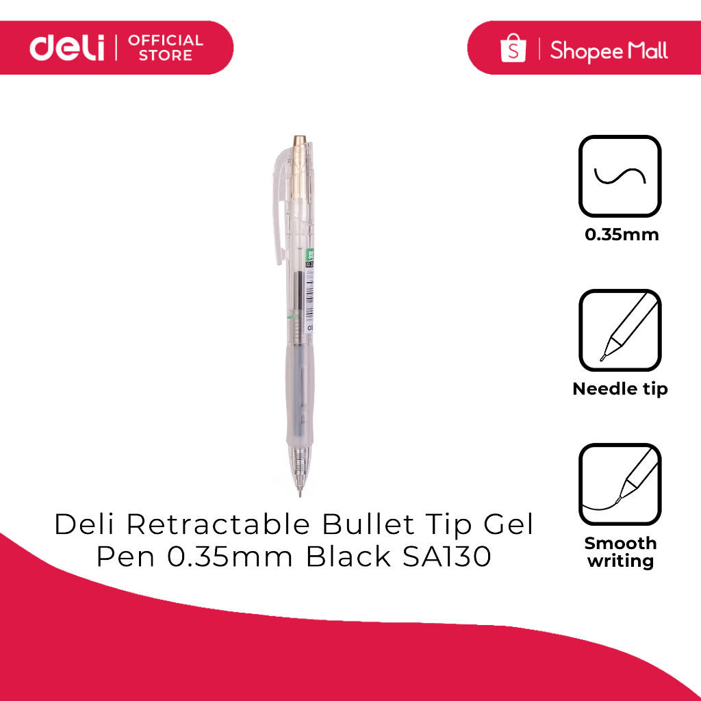 Deli SA130 Retractable Bullet Tip Gel Pen 0.35mm Smooth Writing Black 1pc | Shopee Philippines